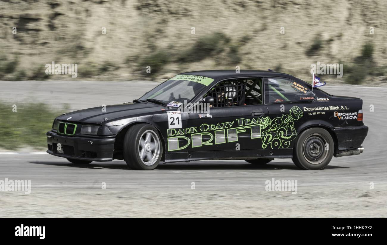 Modified BMW E36 racing on the road during a competition in Barcelona ...