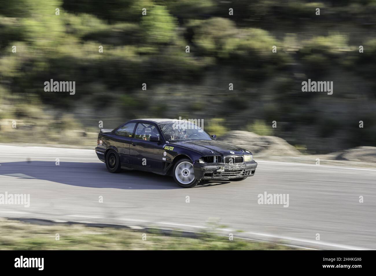 Modified BMW E36 racing on the road during a competition in Barcelona ...