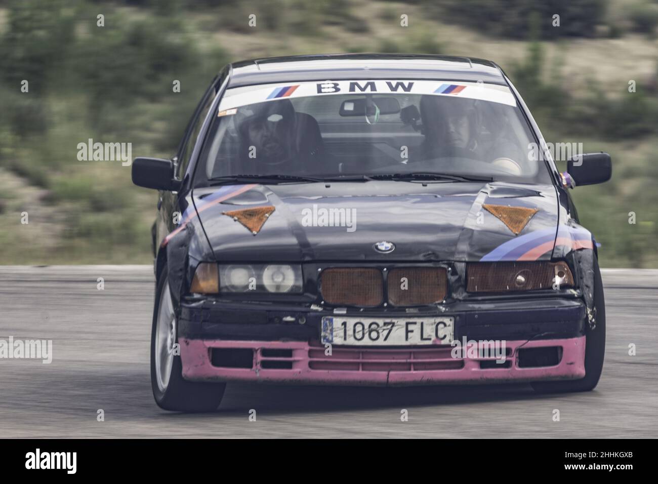 Modified BMW E36 racing on the road during a competition in Barcelona ...