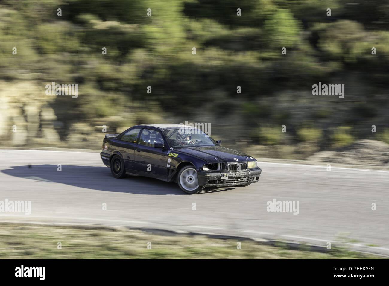Modified BMW E36 racing on the road during a competition in Barcelona ...