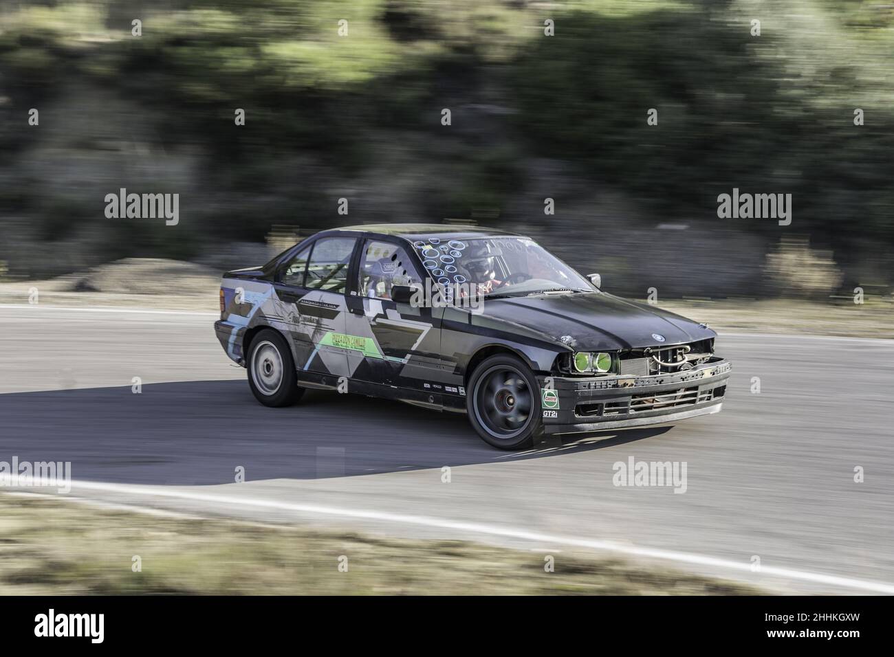 Modified BMW E36 racing on the road during a competition in Barcelona ...
