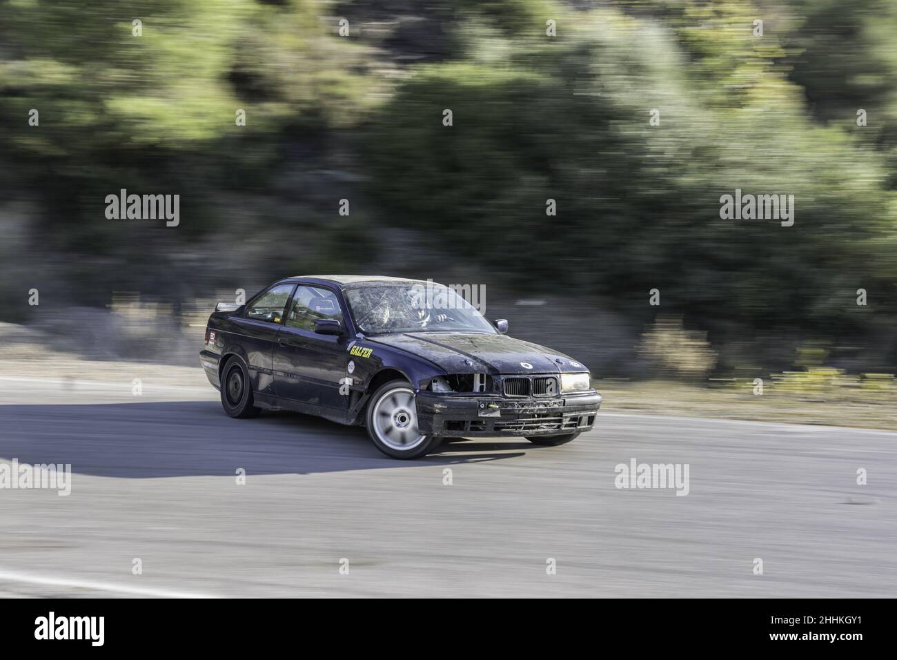 Modified BMW E36 racing on the road during a competition in Barcelona ...