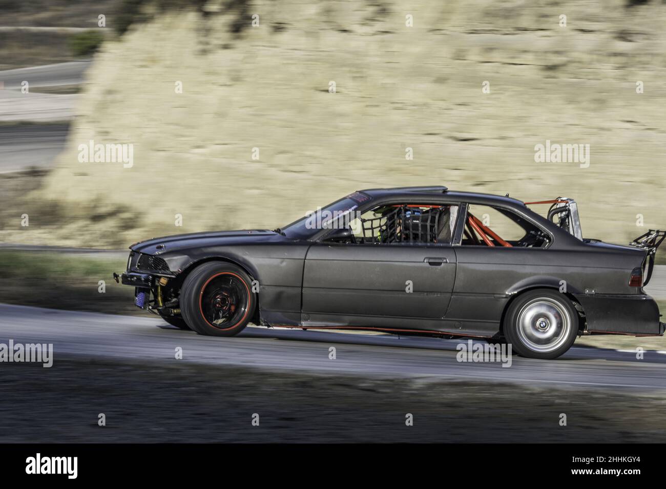 Modified BMW E36 racing on the road during a competition in Barcelona ...