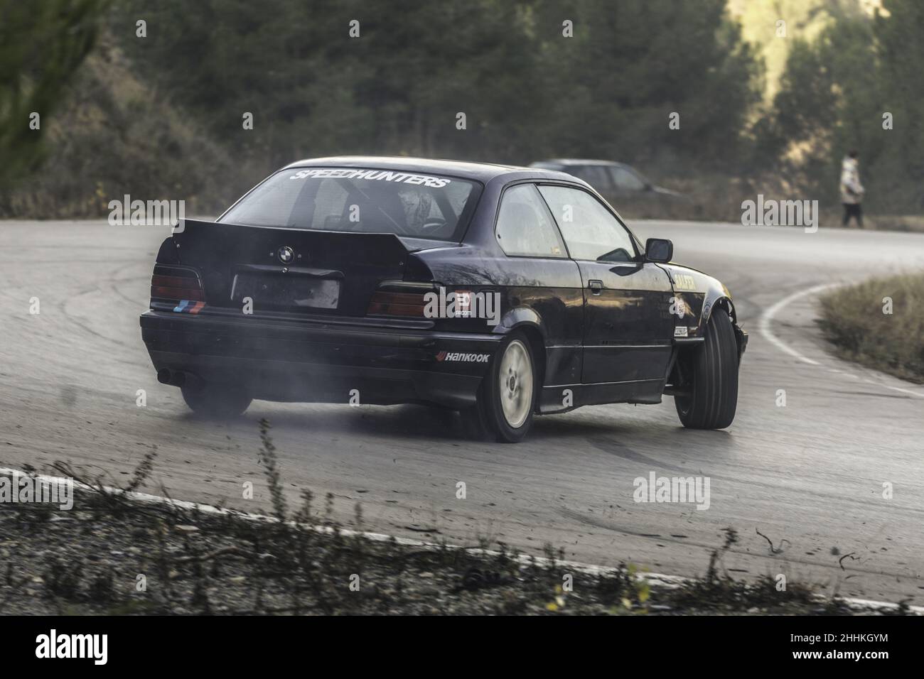 Modified BMW E36 racing on the road during a competition in Barcelona ...
