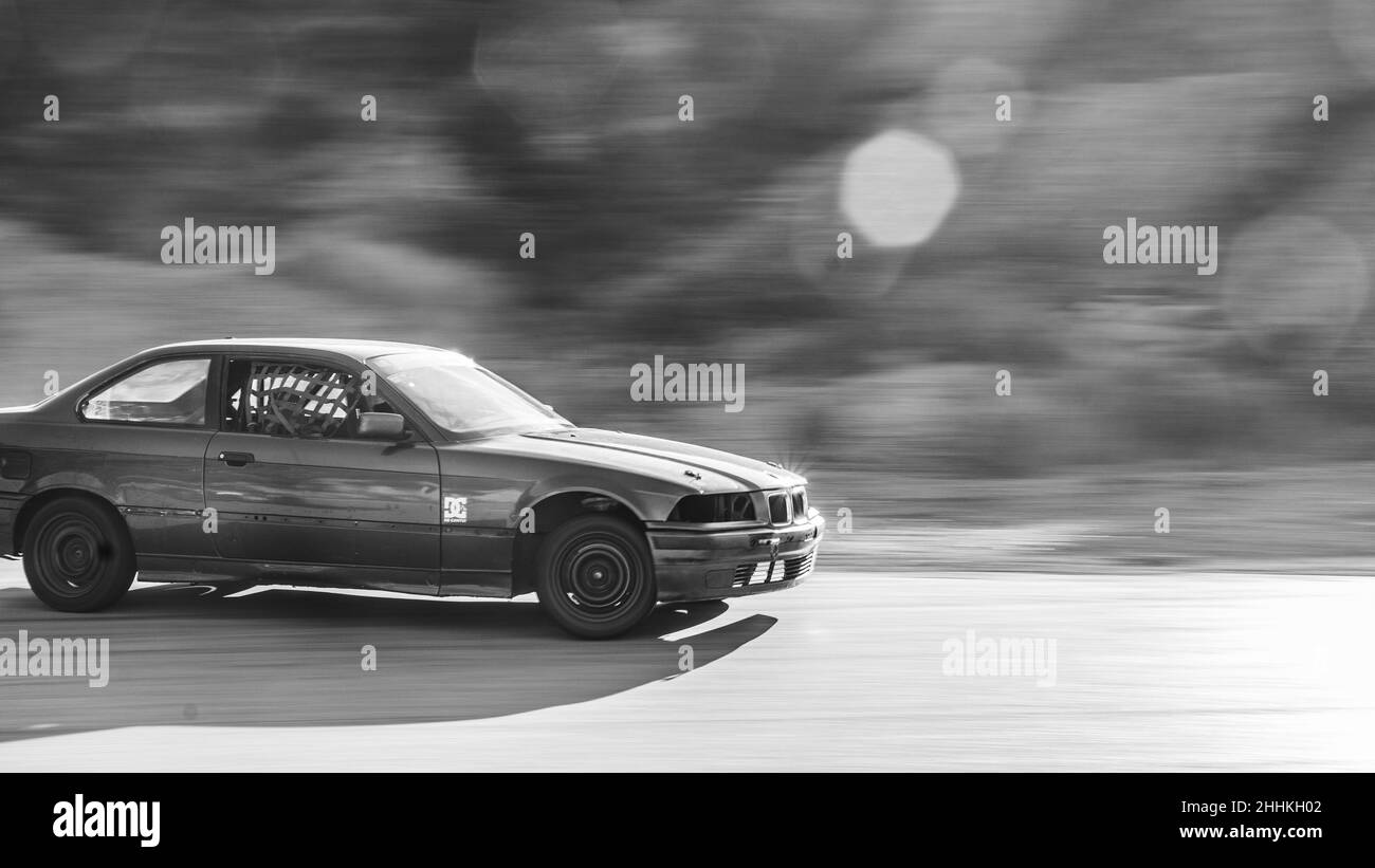 Modified BMW E36 racing on the road during a competition in Barcelona ...