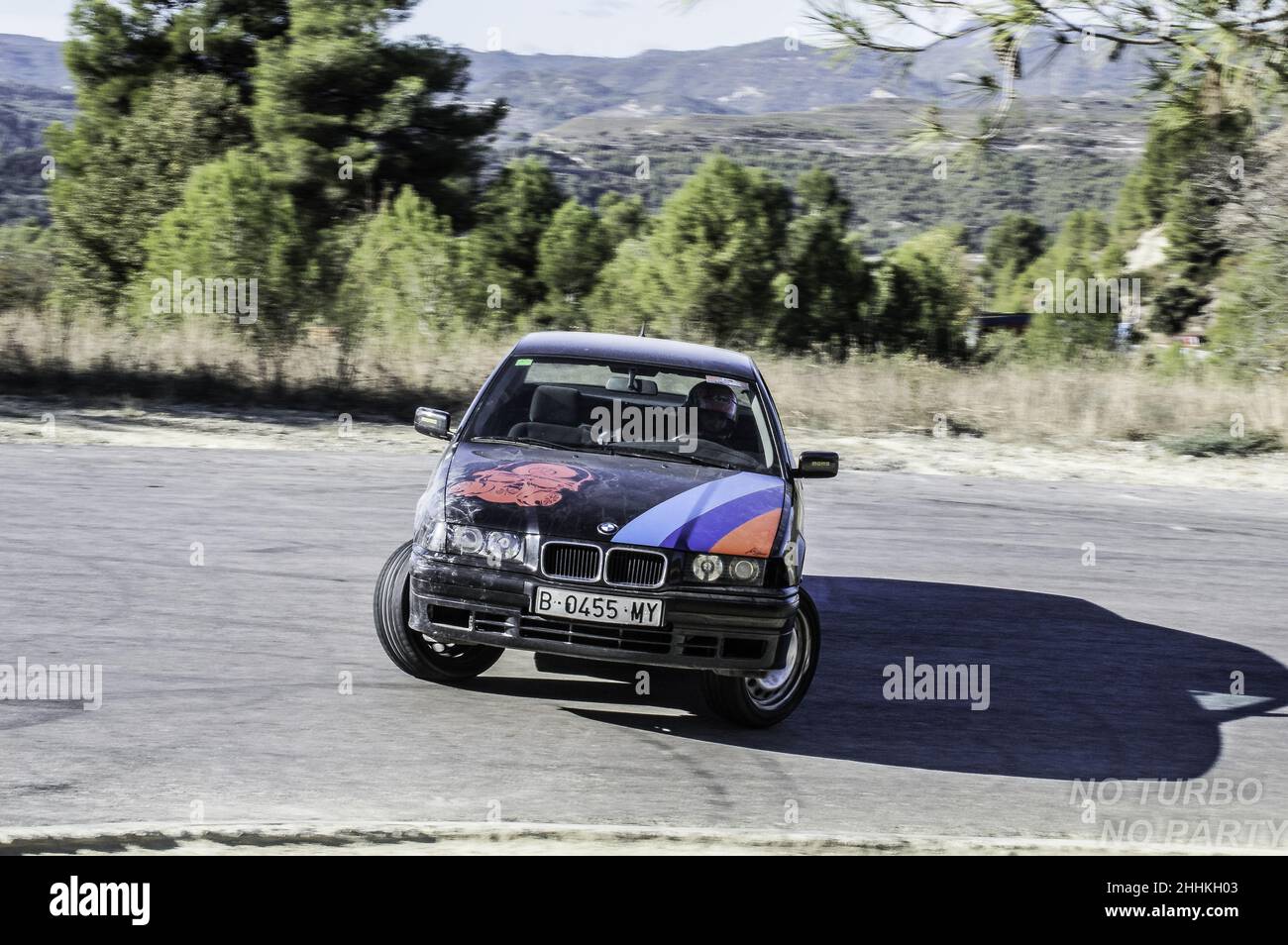 Modified BMW E36 racing on the road during a competition in Barcelona ...