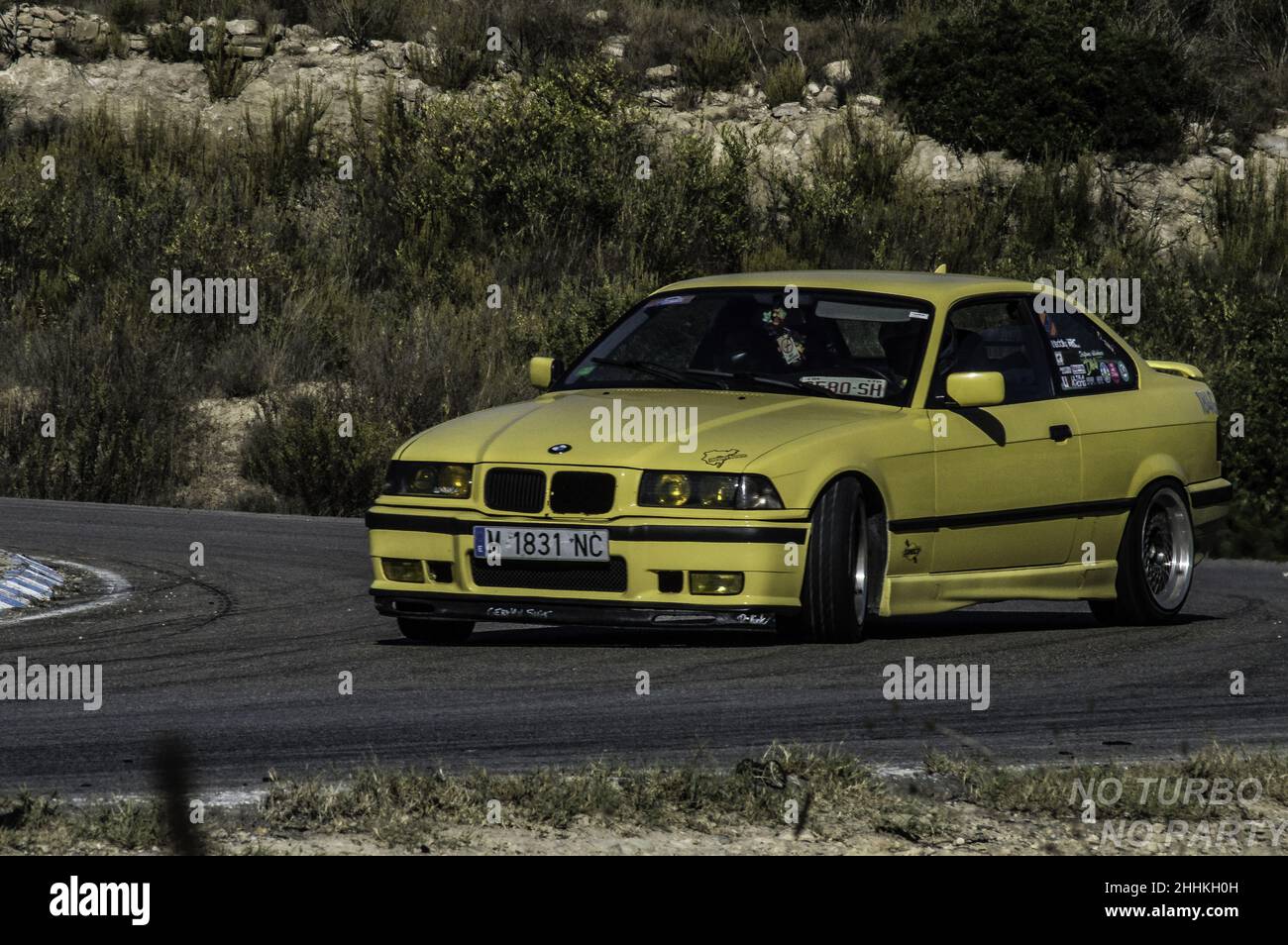 Shot of Modified and tuned BMW E34 for drifting on the track with speed ...