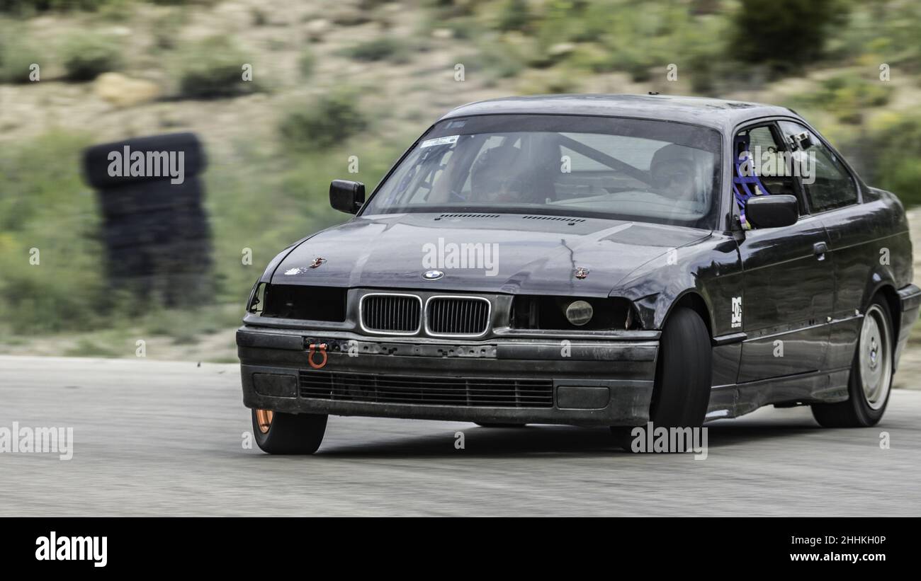 Modified BMW E36 racing on the road during a competition in Barcelona ...