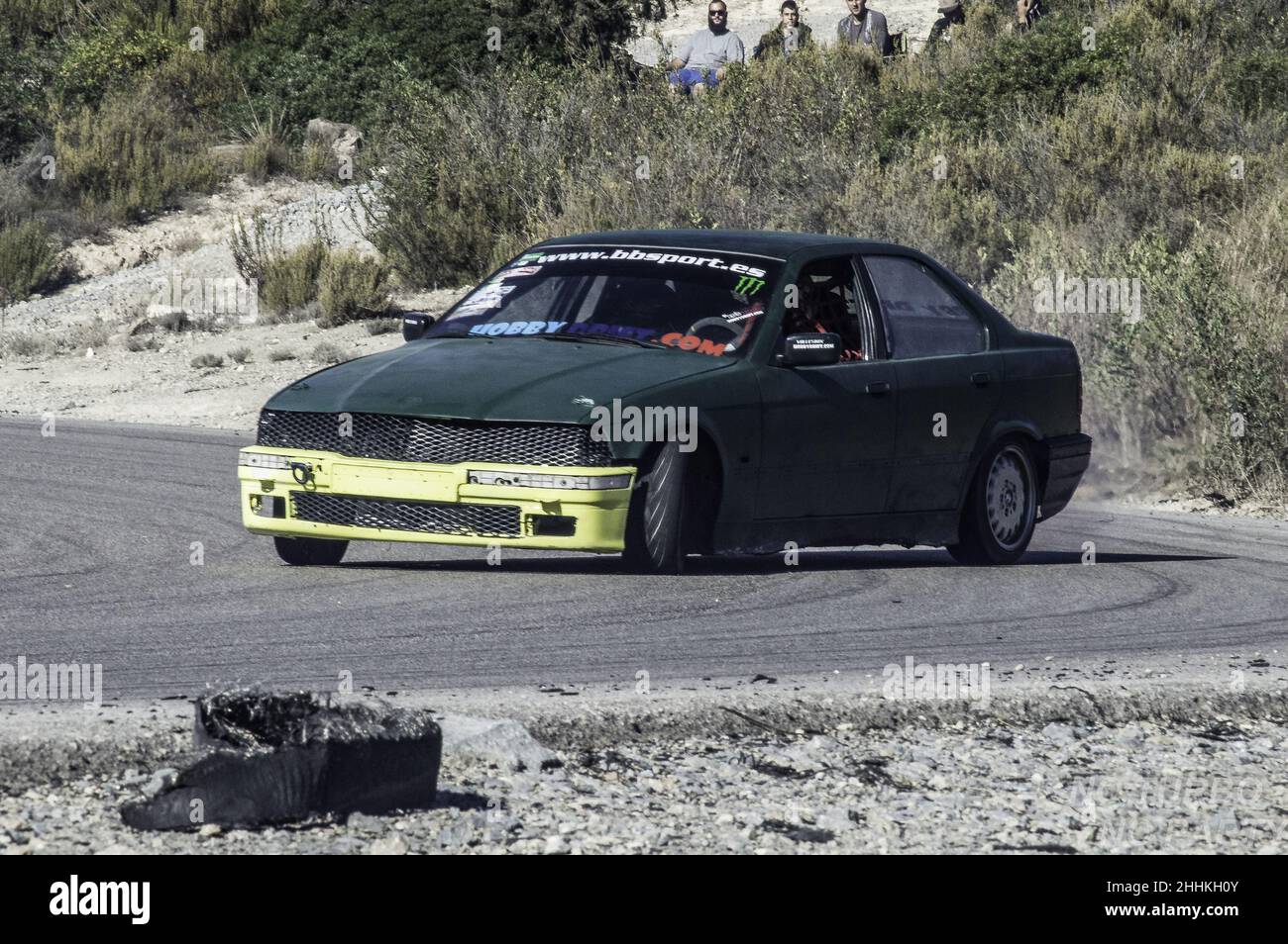 Modified BMW E36 racing on the road during a competition in Barcelona ...