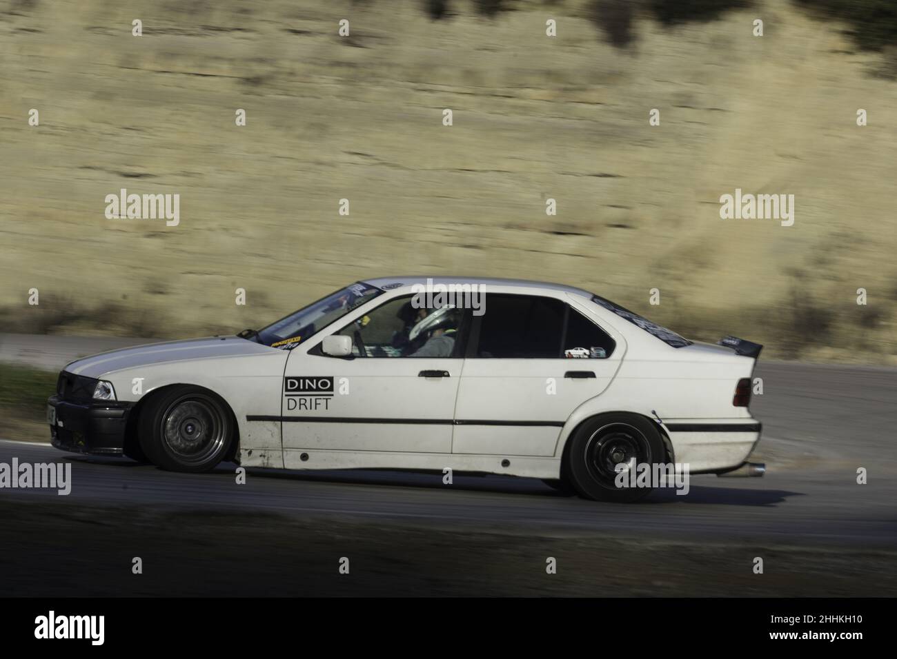 Modified BMW E36 racing on the road during a competition in Barcelona ...