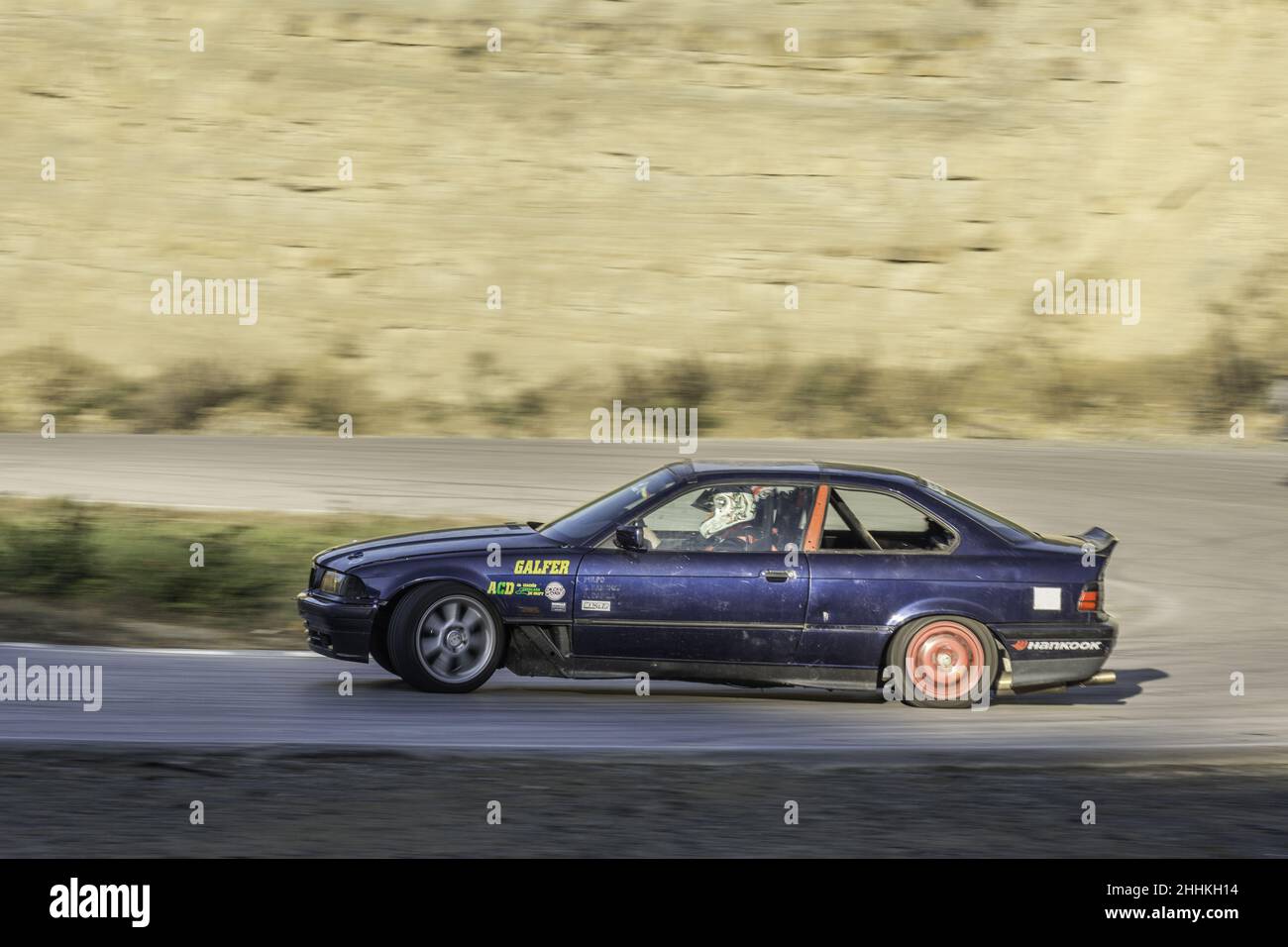 Modified BMW E36 racing on the road during a competition in Barcelona ...