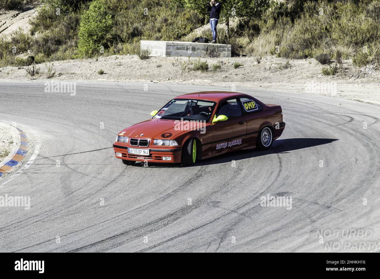 Modified BMW E36 racing on the road during a competition in Barcelona ...