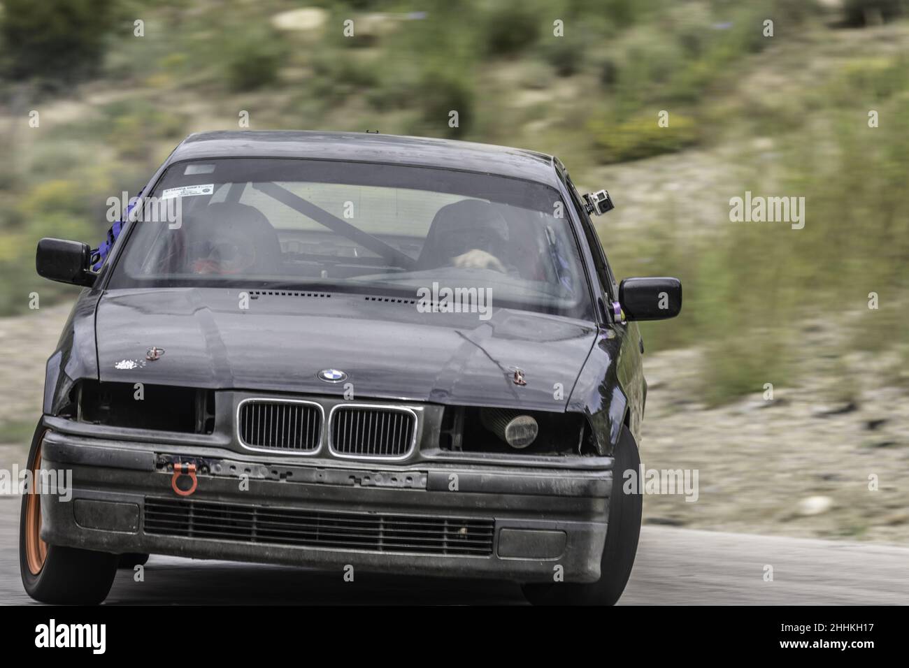 Modified BMW E36 racing on the road during a competition in Barcelona ...