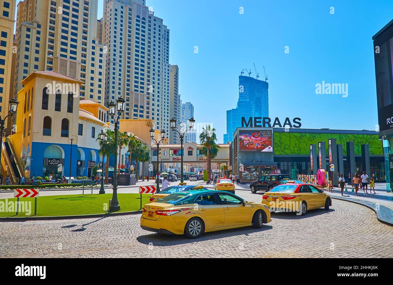 DUBAI, UAE - MARCH 7, 2020: The line of taxies at the shopping mall of ...