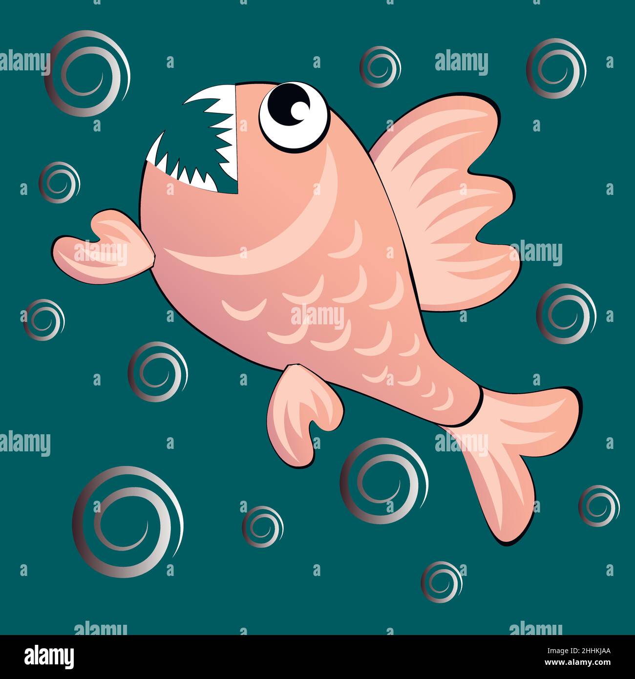The illustration on a square background is a predatory evil piranha ...