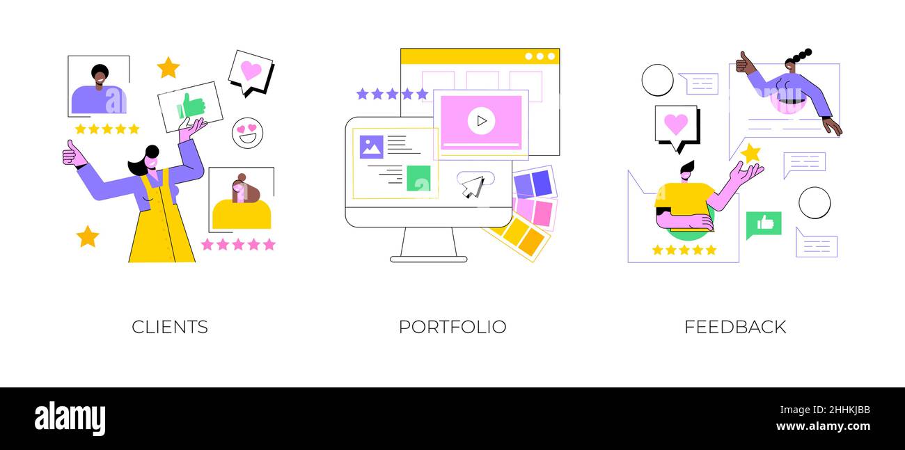 Business landing page abstract concept vector illustration set. Clients ...