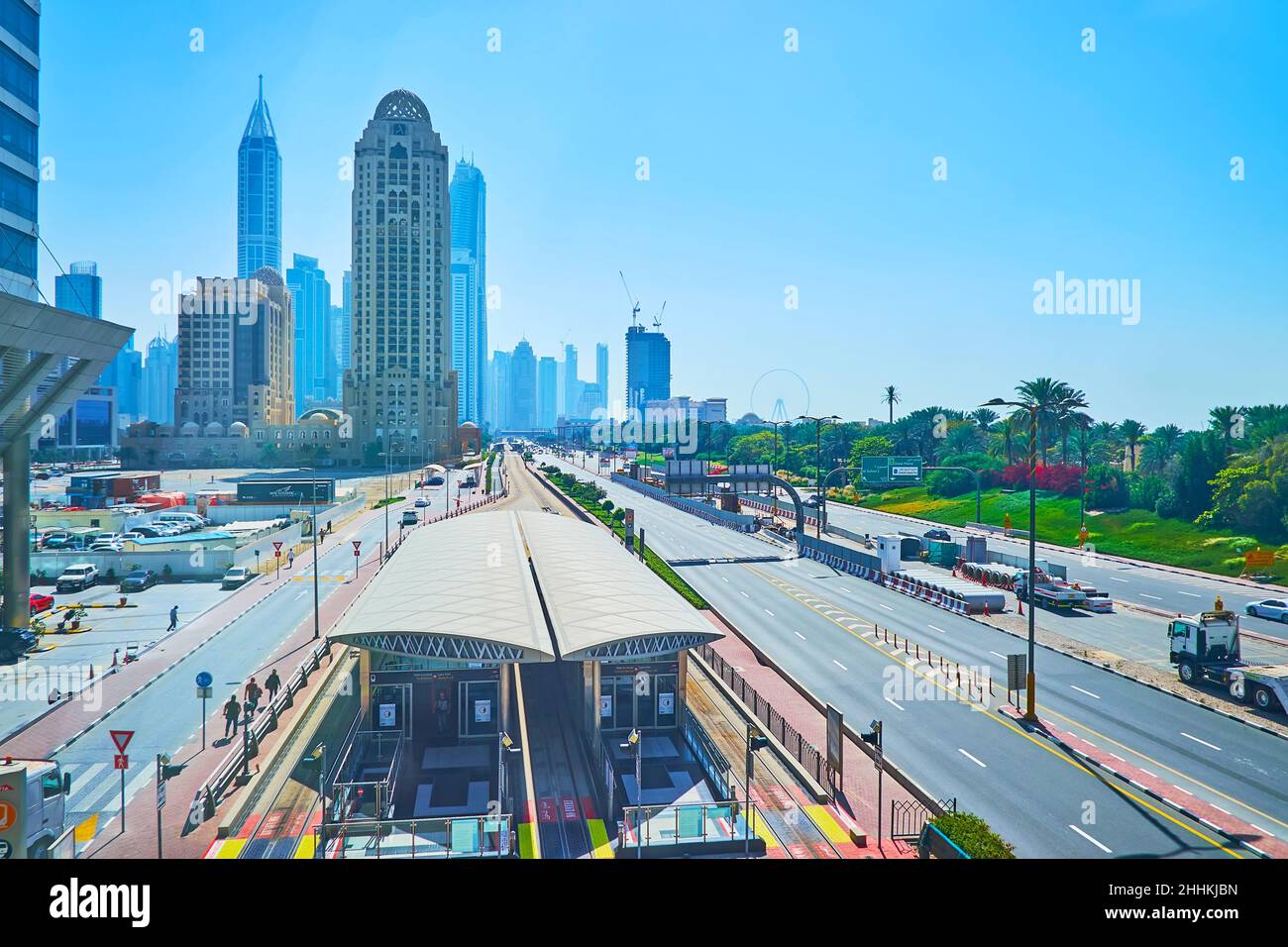 DUBAI, UAE - MARCH 7, 2020: The view of the Palm Jumeirah tram station ...