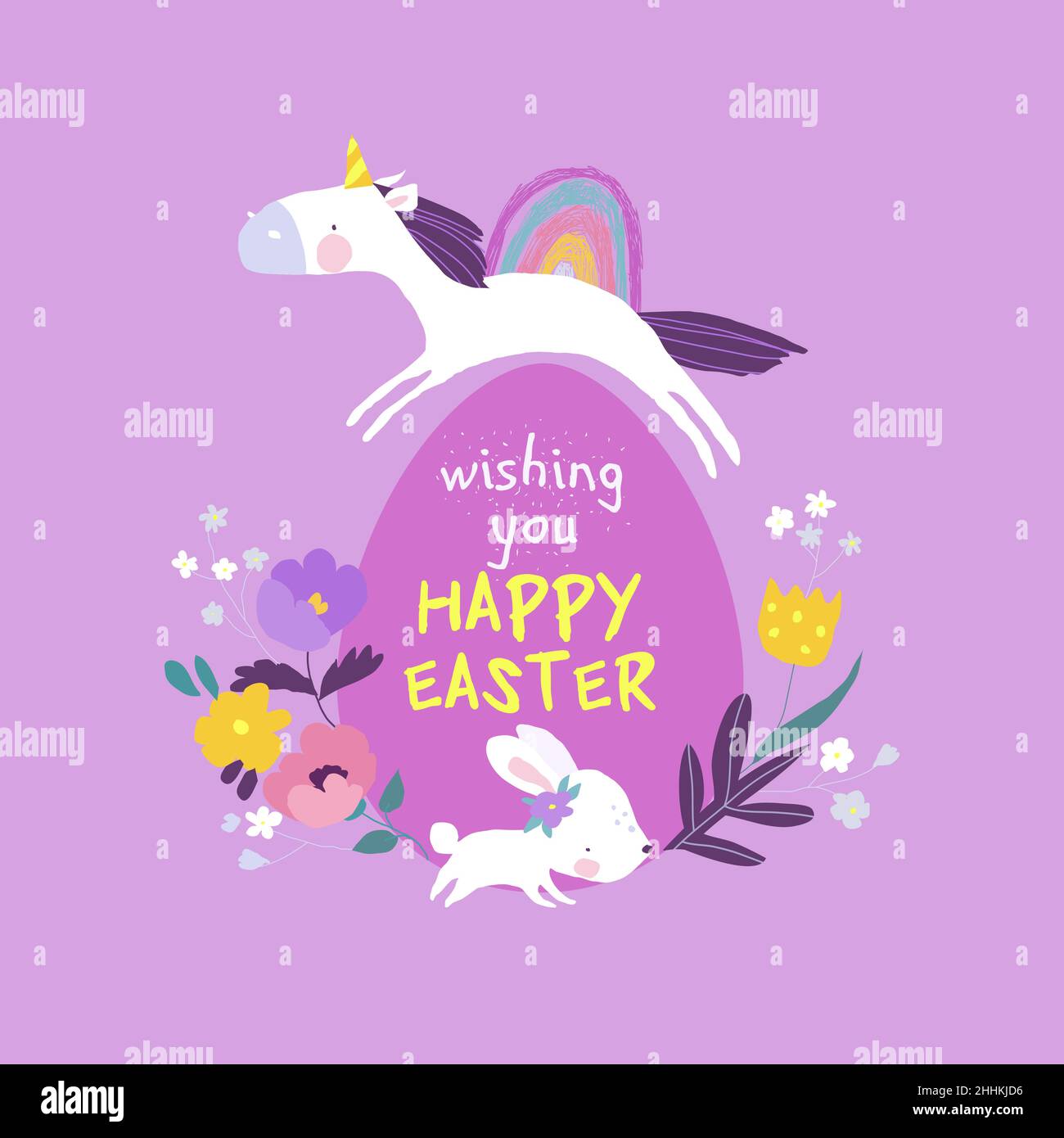 Cute Unicorn, Easter Bunny and Easter Egg. Happy Holidays Stock Vector ...