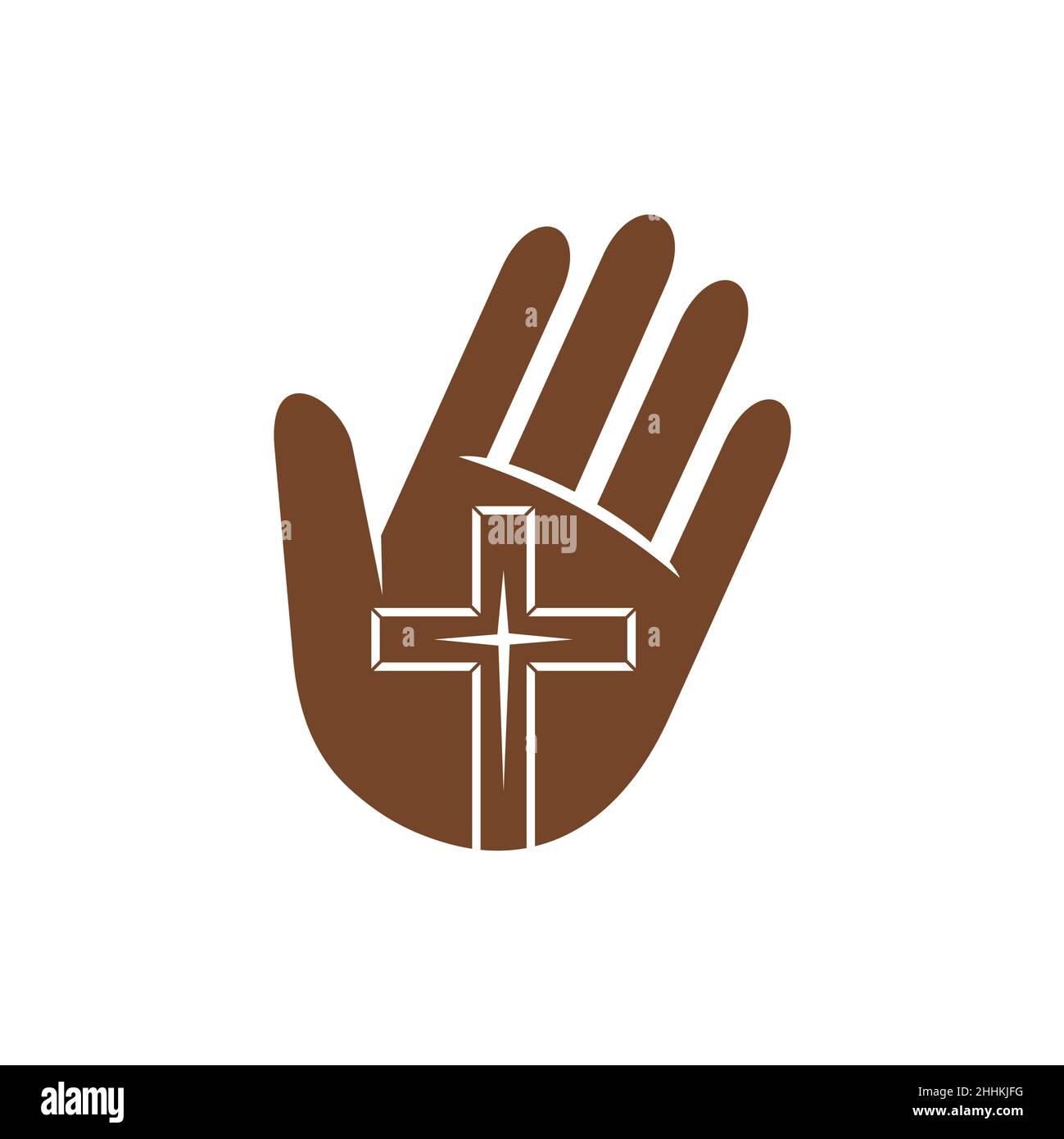 Christianity religion vector icon human hand with catholic cross on ...