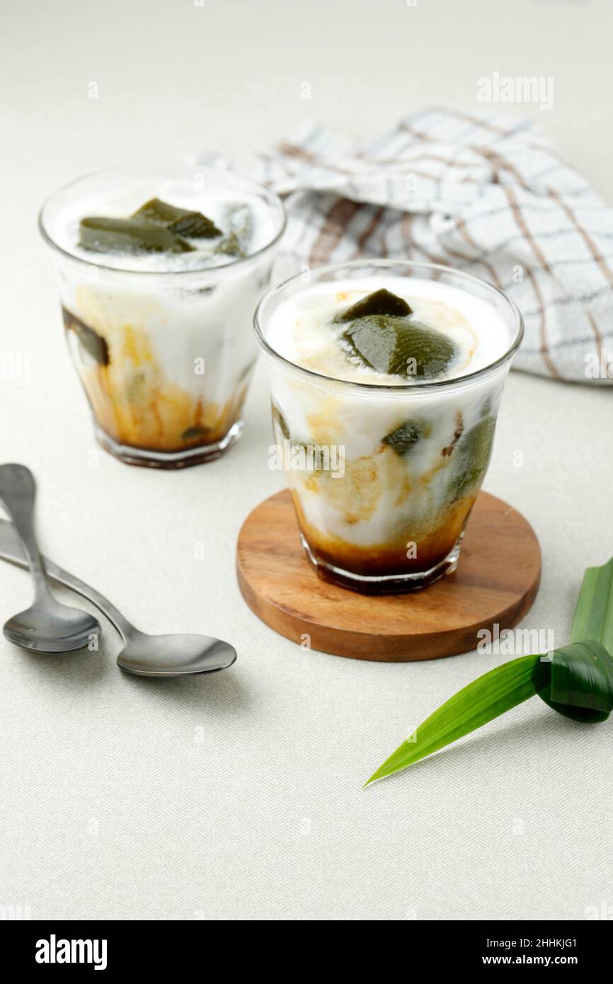 Green Grass Jelly or Cincau Hijau in a Glass, Traditional Indonesian ...