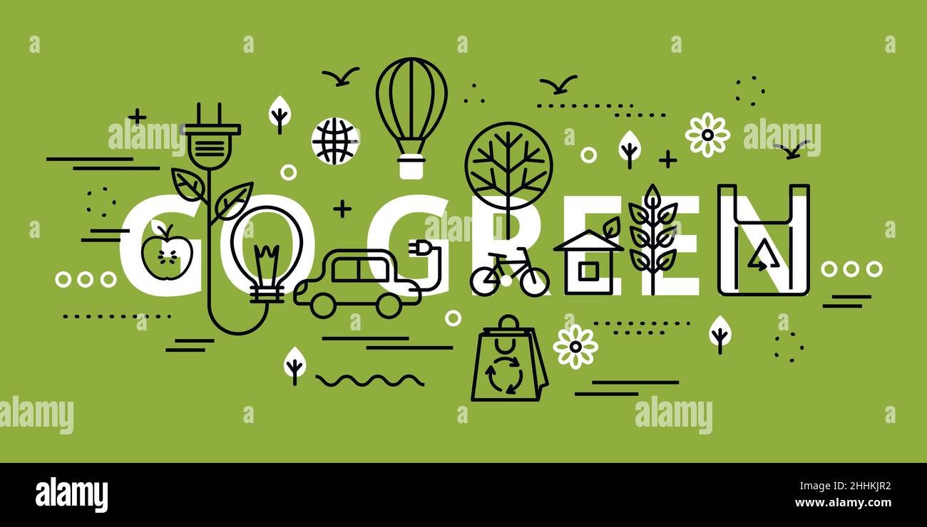 Modern flat thin line design vector illustration, go green infographic ...