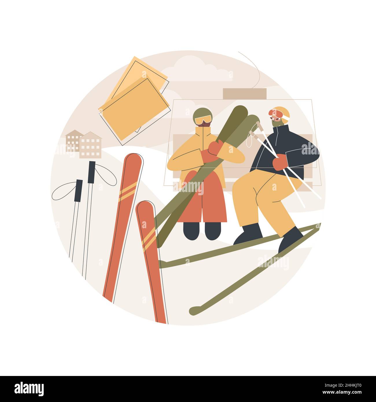 Skiing abstract concept vector illustration. Winter adventure, mountain ...