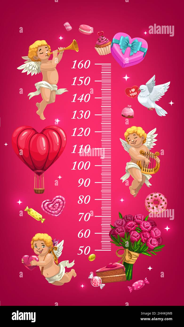 Valentines day height chart, cupids, gifts and hearts growth meter ...