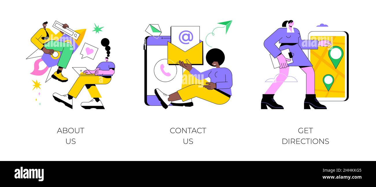 Company information abstract concept vector illustration set. About us ...