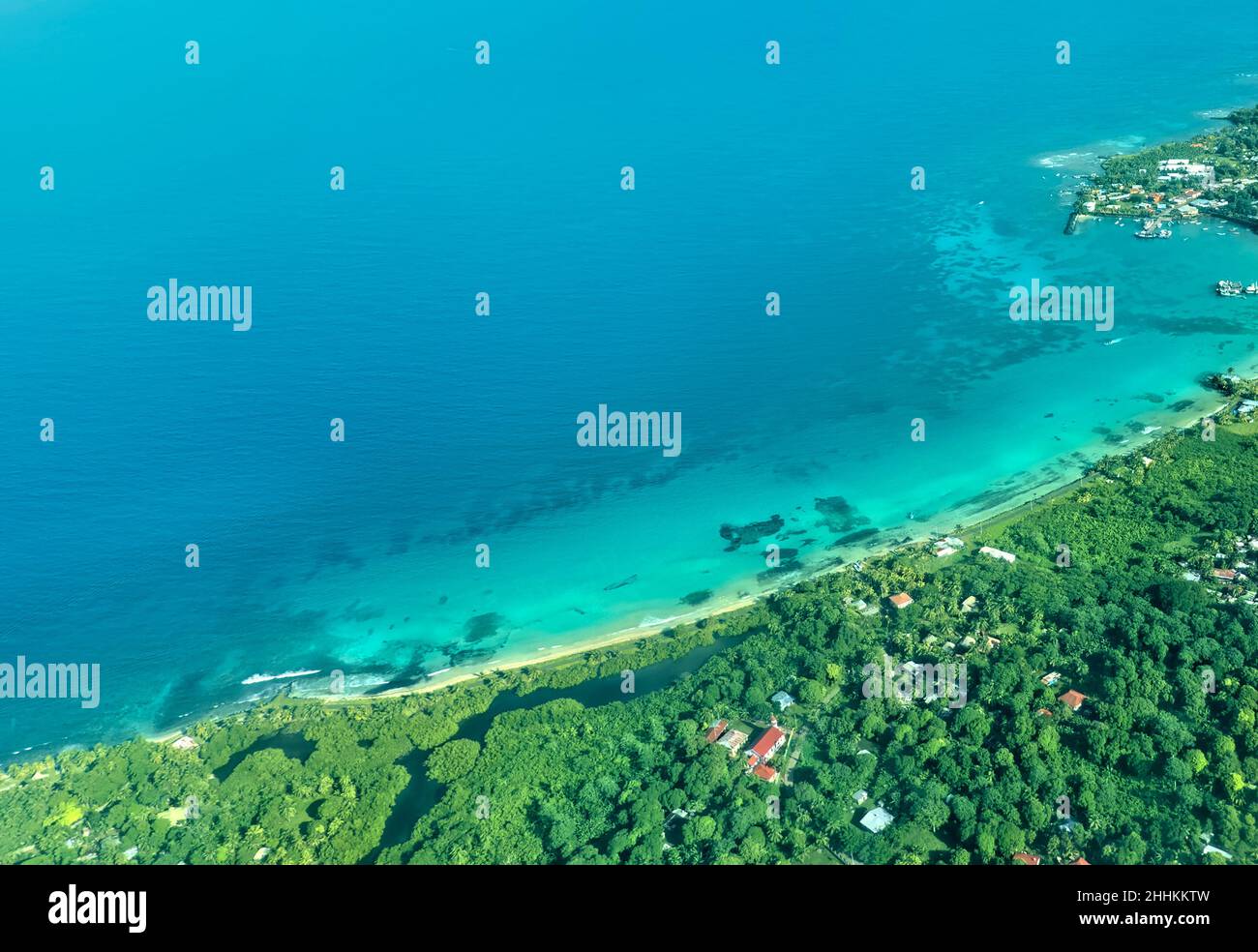 Aerial view of South West Bay and Pic Nic Beach on Big Corn Island ...
