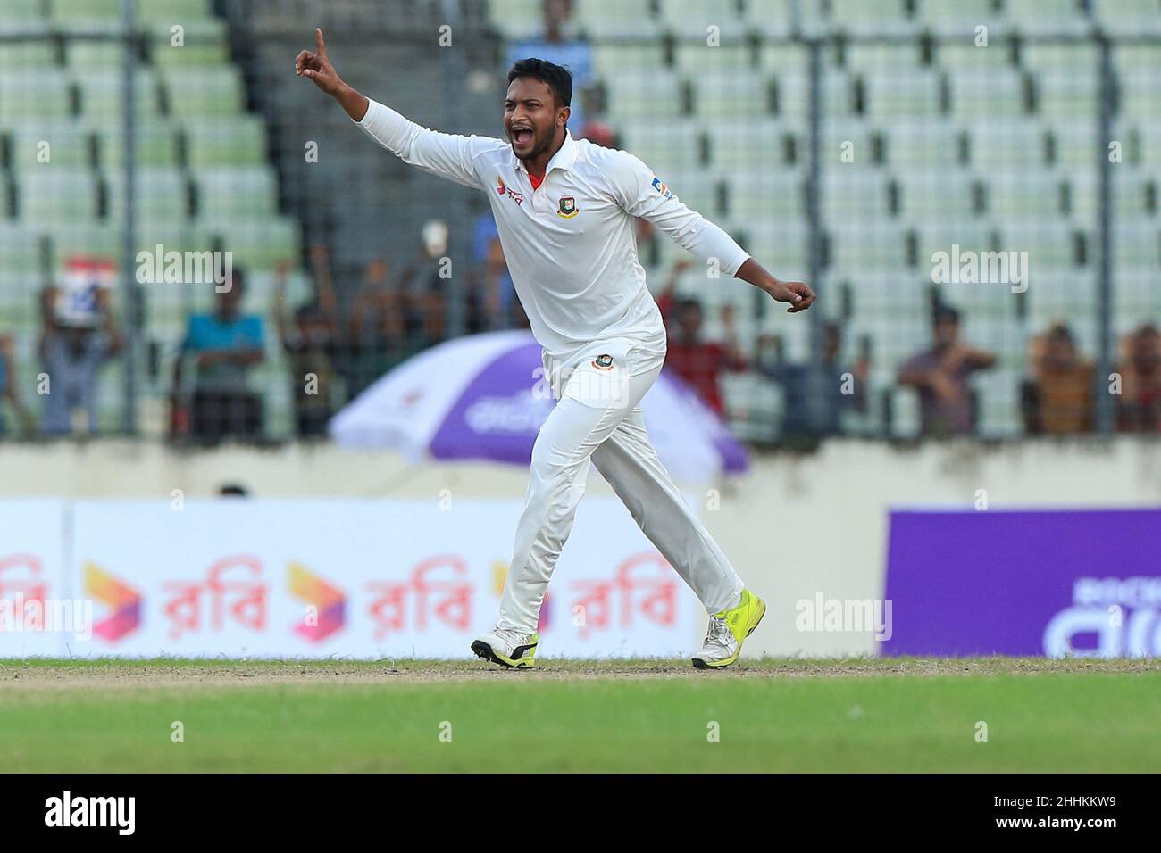 Bangladesh cricketer Shakib Al Hasan wicket celebrates during the First ...