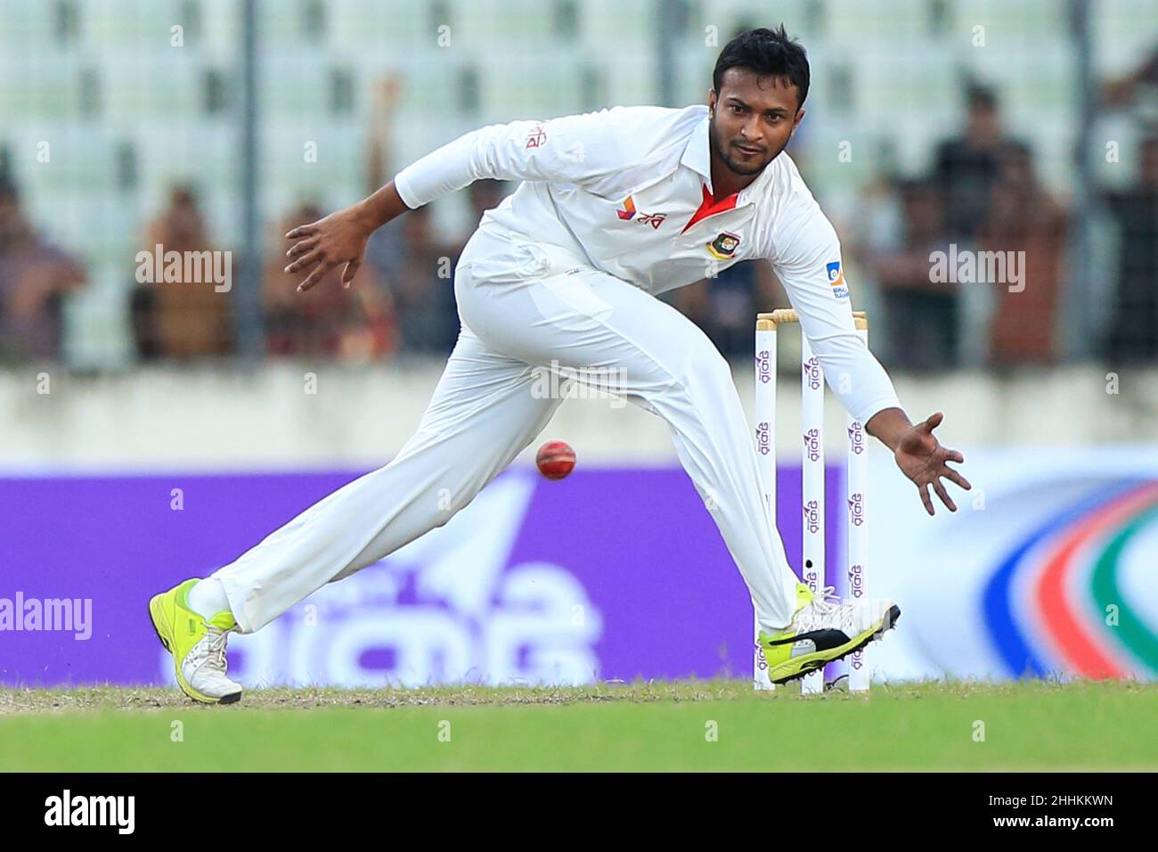 Bangladesh cricketer Shakib Al Hasan in action during the First Test ...