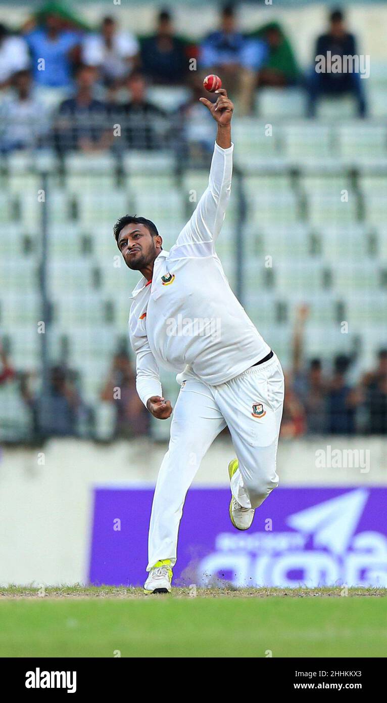Bangladesh cricketer Shakib Al Hasan in action during the First Test ...