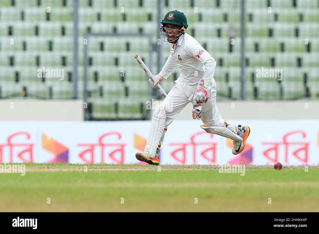 Bangladesh cricketer Mushfiqur Rahim celebrates winning during the ...