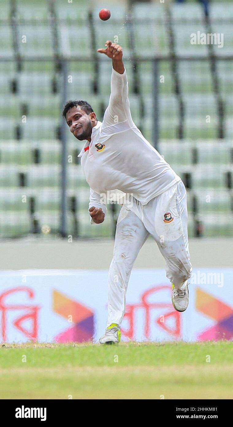 Bangladesh cricketer Shakib Al Hasan in action during the First Test ...