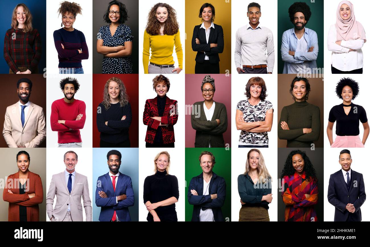Group of people in a collage Stock Photo - Alamy