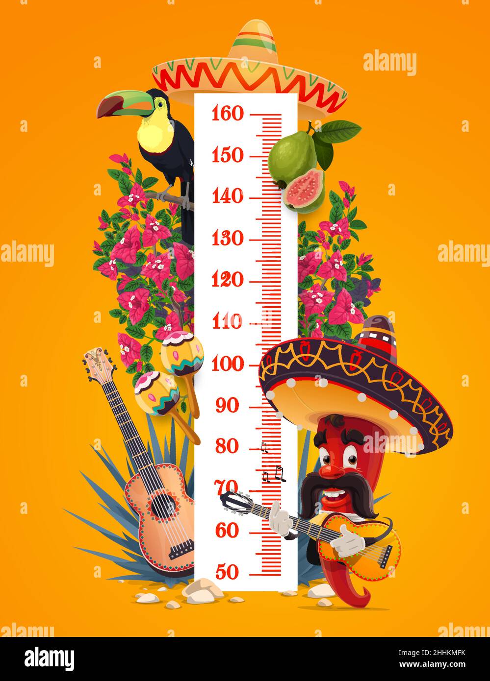 Kids height chart, mexican characters. Growth meter cartoon vector ...