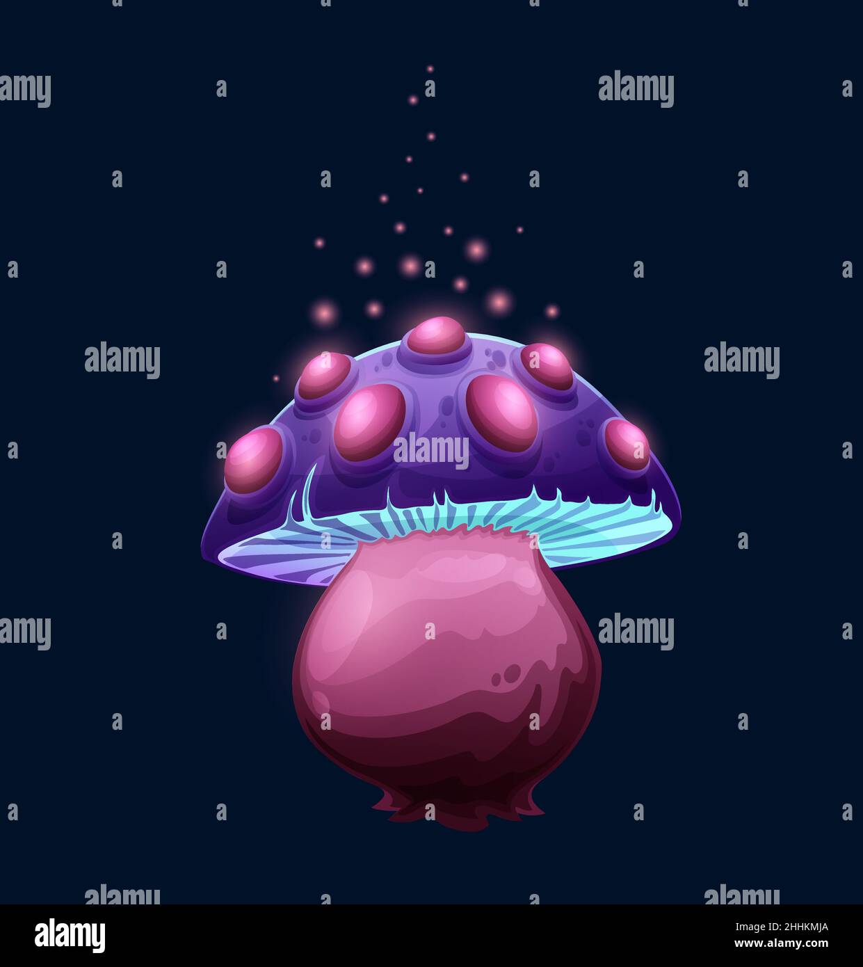Fantasy magic purple mushroom with growth, toxic toadstool, cartoon ...