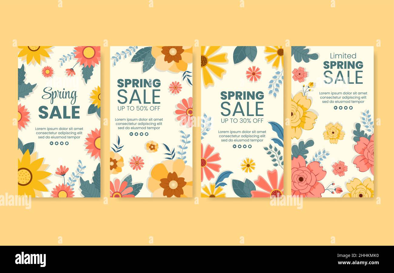 Spring Sale with Blossom Flowers Stories Template Flat Illustration ...