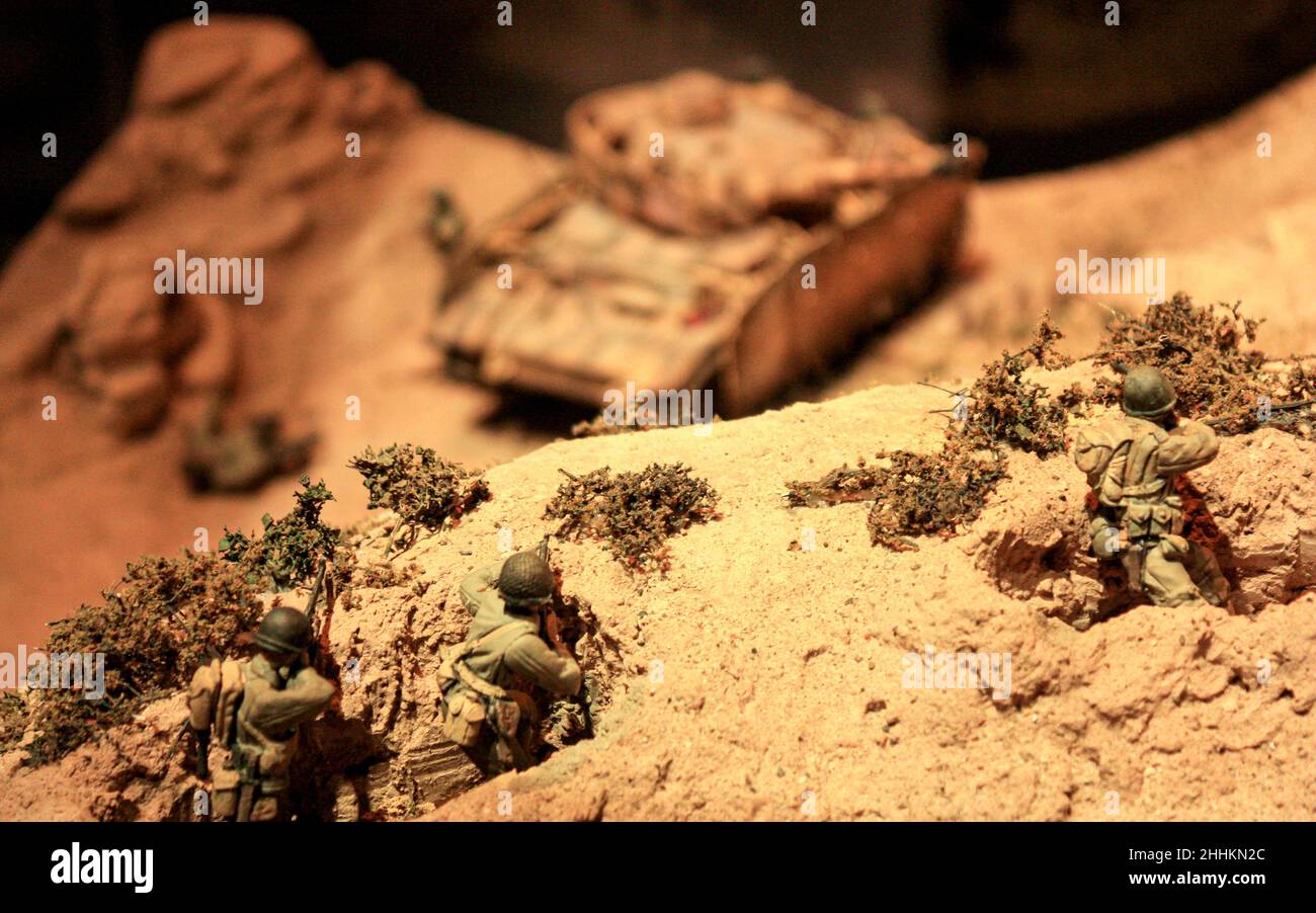A World War Two model showing American infantry fighting a tank Stock ...