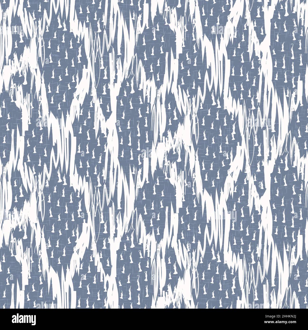 French blue doodle motif linen seamless pattern. Tonal country cottage ...