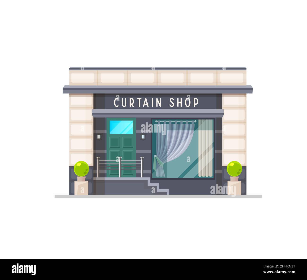 Interior of curtain shop building, window drapery store, vector ...