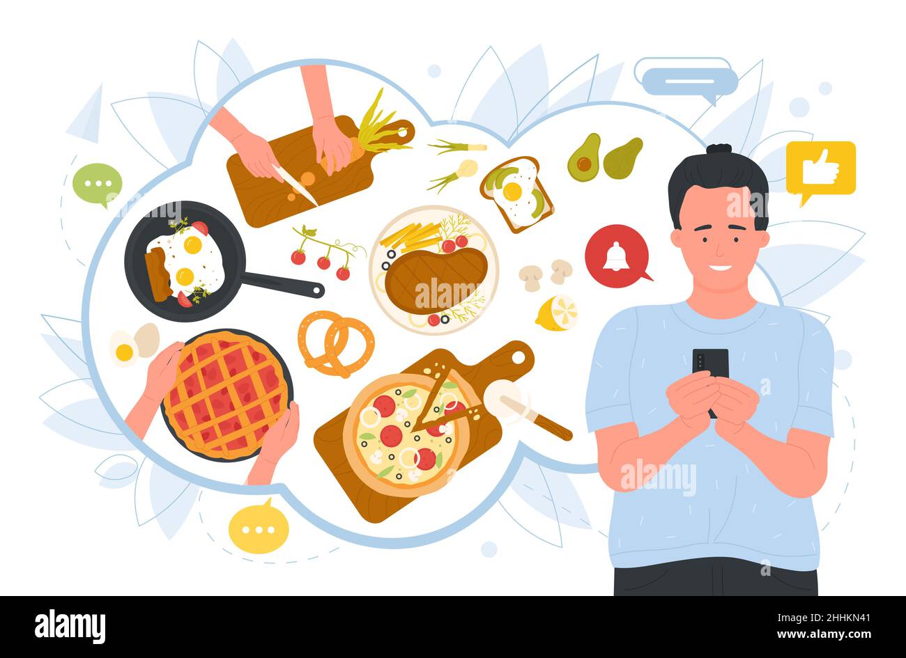 Online cooking master class from chef vector illustration. Cartoon man ...