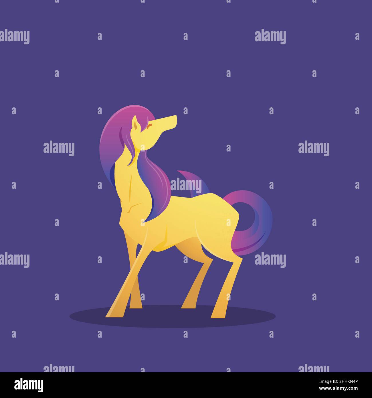 Beautiful Yellow Horse Long Hair Mare Pose Elegance Fantasy Cartoon ...