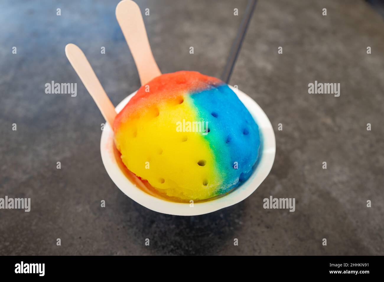 Rainbow colored shave ice at Ululani's Shave Ice restaurant on Maui ...