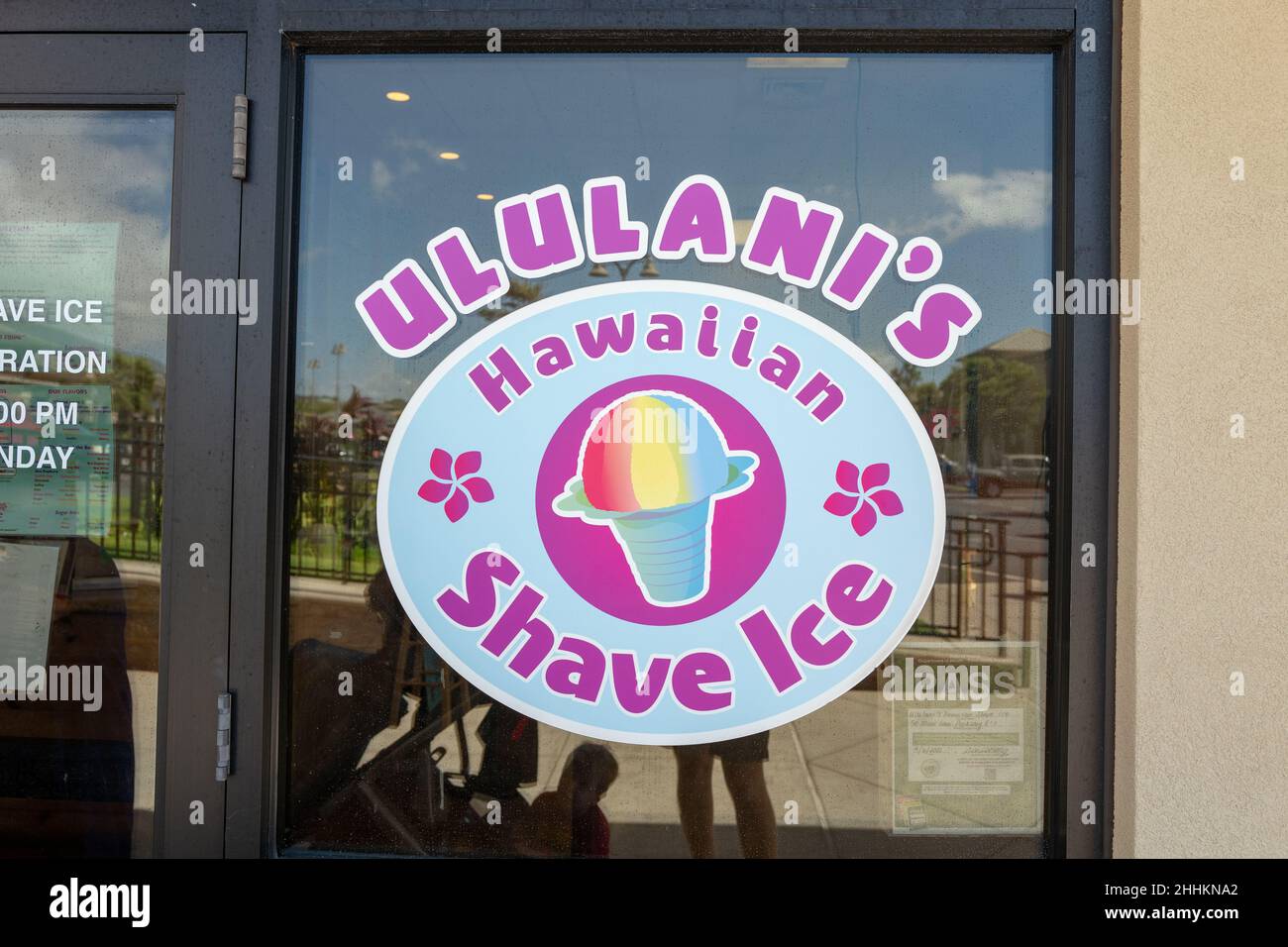 Facade with logo is visible at Ululani's Shave Ice restaurant on Maui ...
