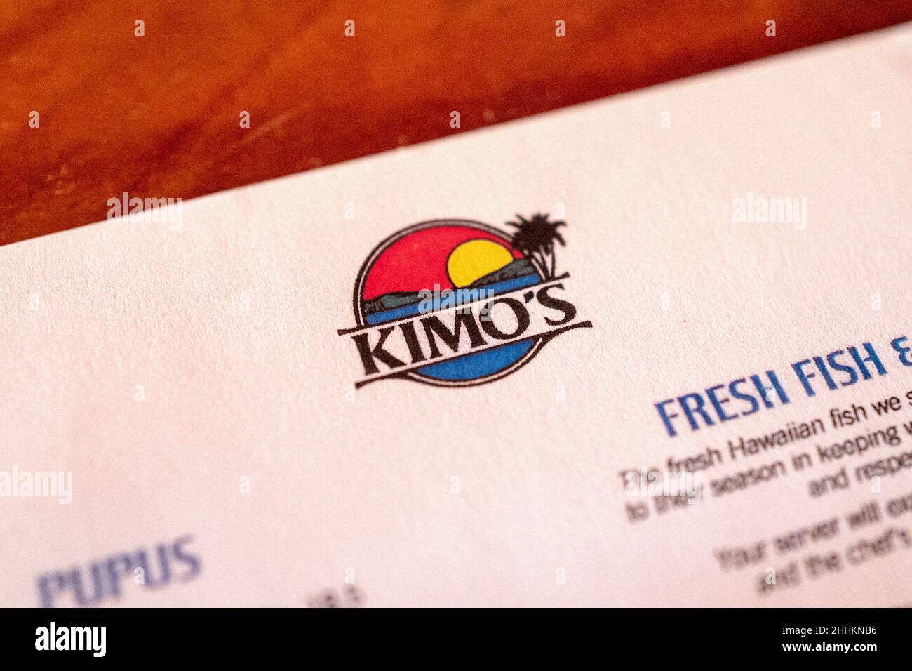 Close-up of logo for restaurant Kimo's on Maui, Lahaina, Hawaii, July ...
