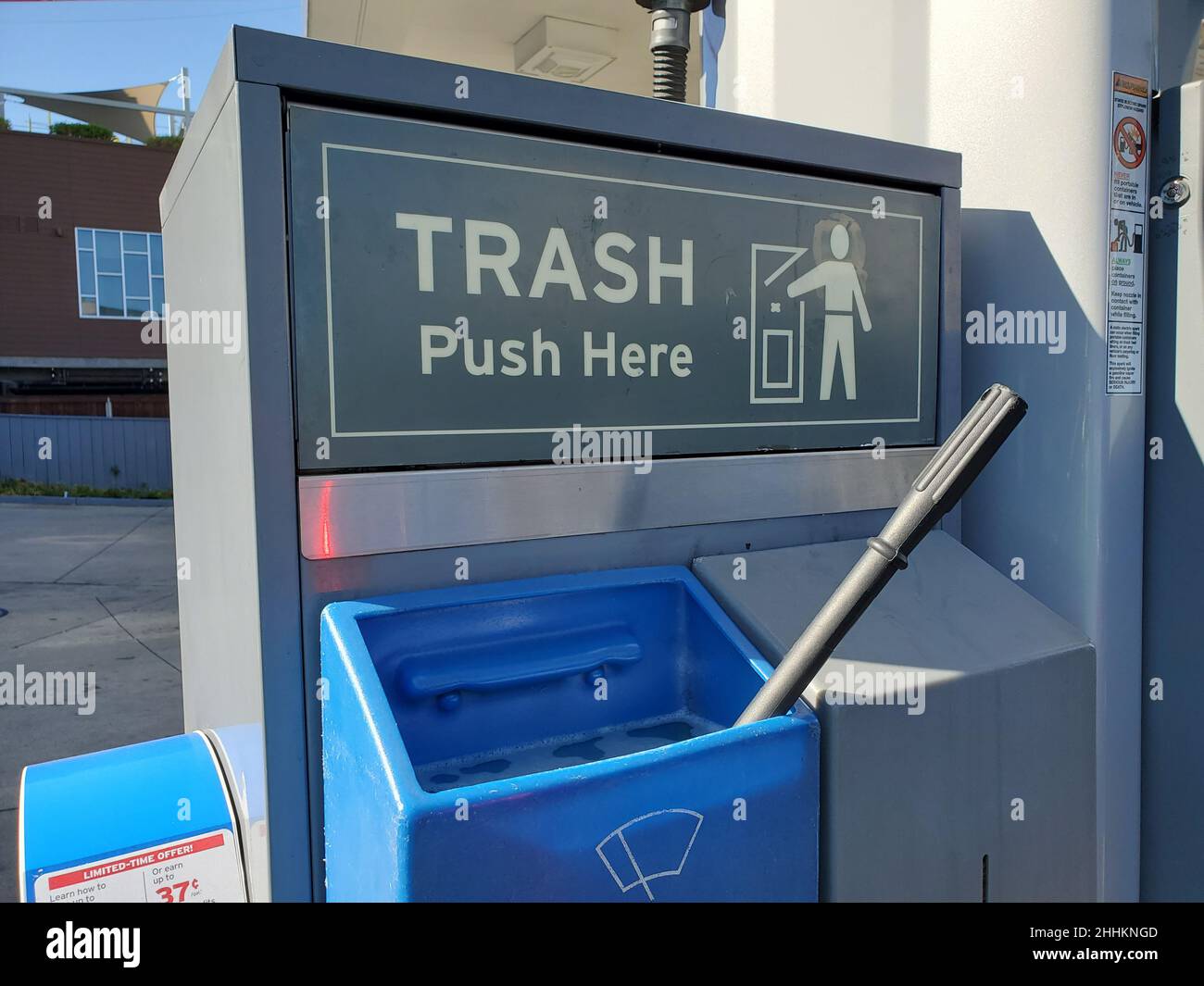 Trash bin at gas station, Walnut Creek, California, July 23, 2021 Stock ...