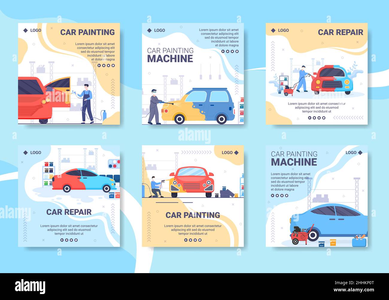 Car Painting Machine Post Template Flat Illustration Editable of Square ...