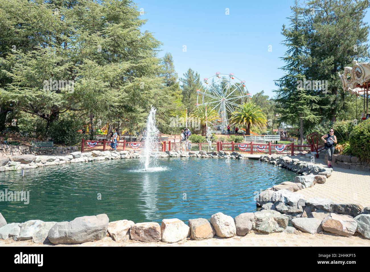 Lake and amusement rides at Sonoma Traintown, a railroad-themed ...