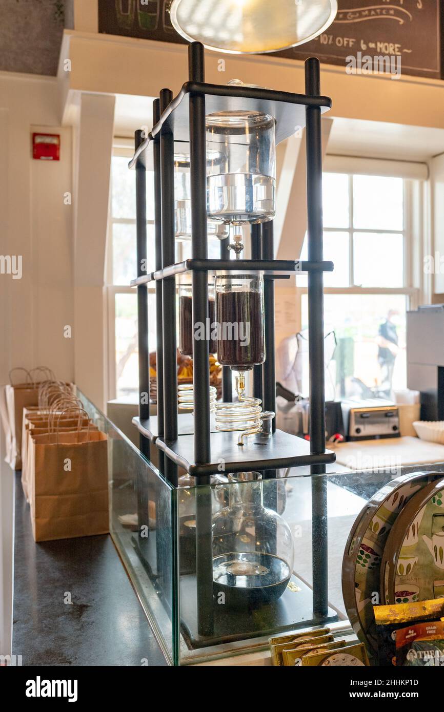 Artisan glass cold brew coffee maker with grounds and multiple glass ...